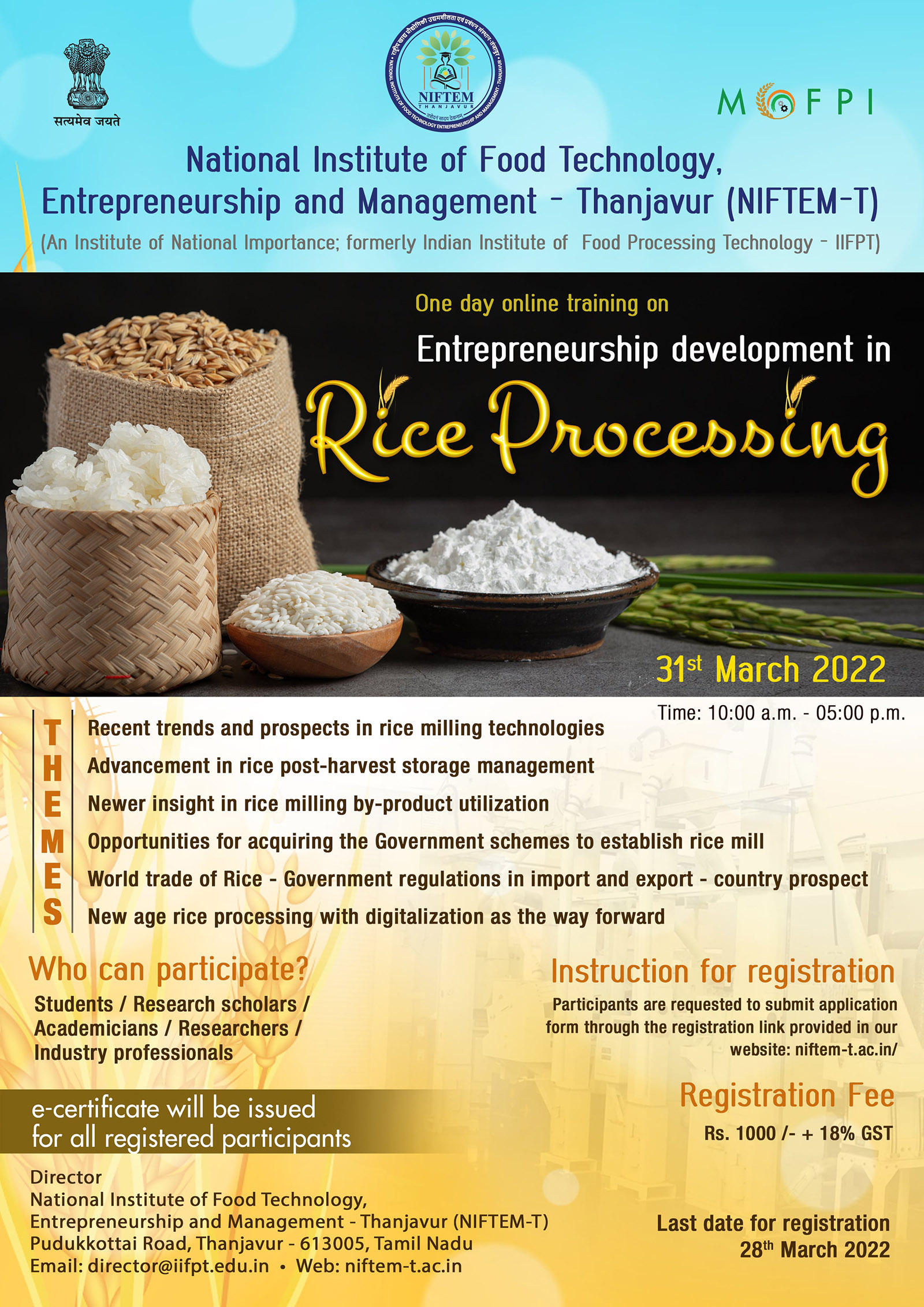 One Day Online Training on Entrepreneurship Development in Rice Processing