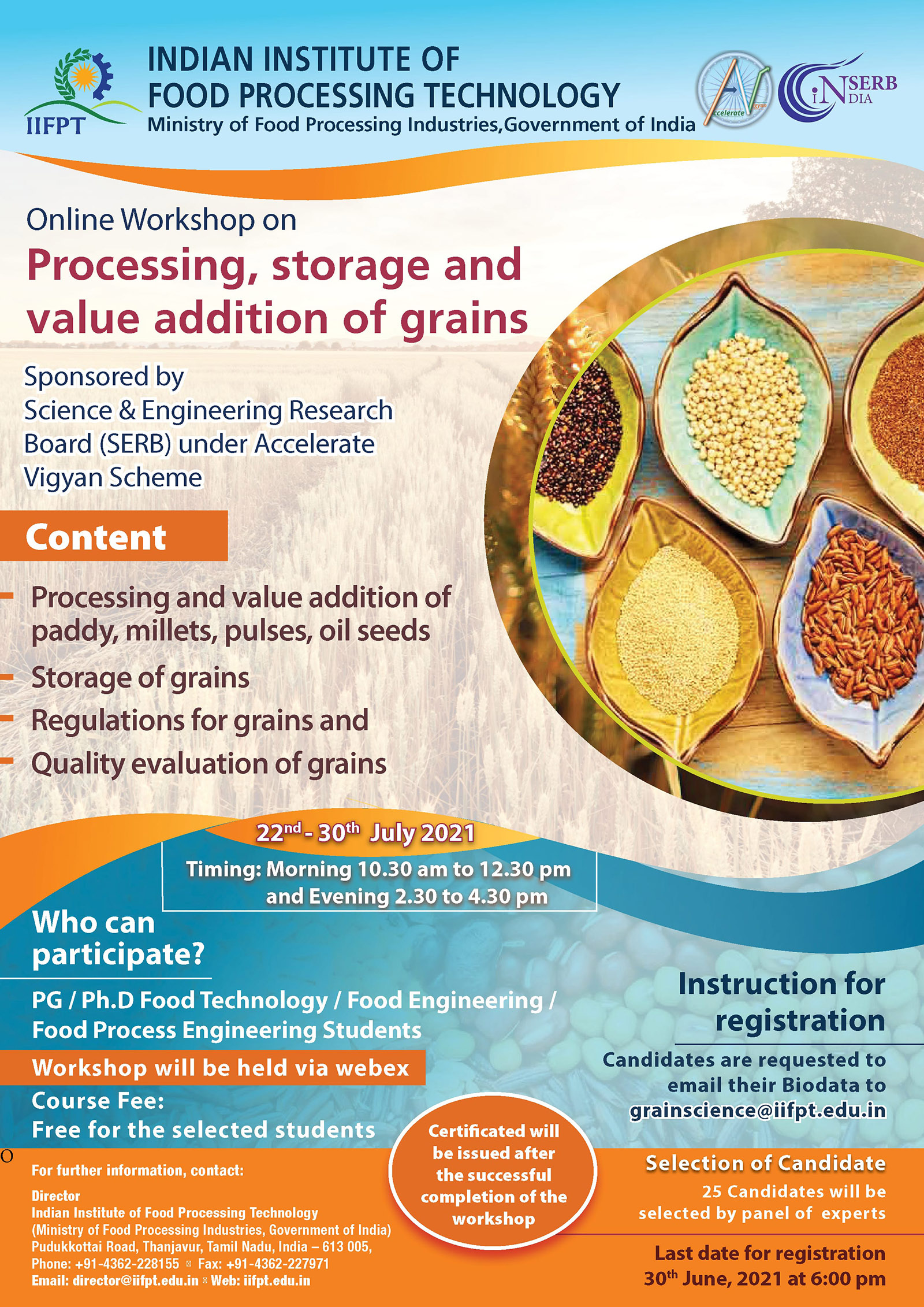 Online workshop on "Processing, storage and value addition of grain ...