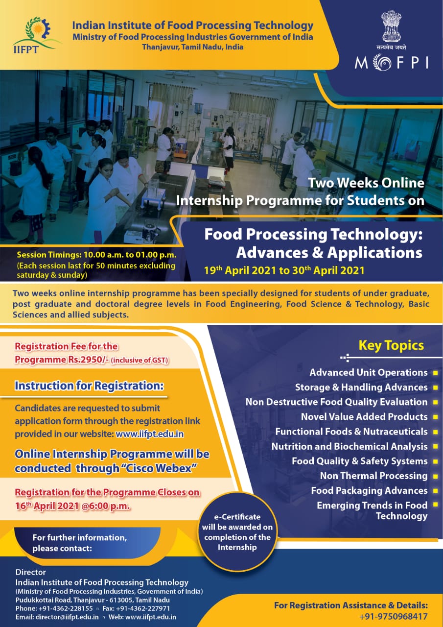 Two Weeks Online Internship Programme on Food Processing Technology ...
