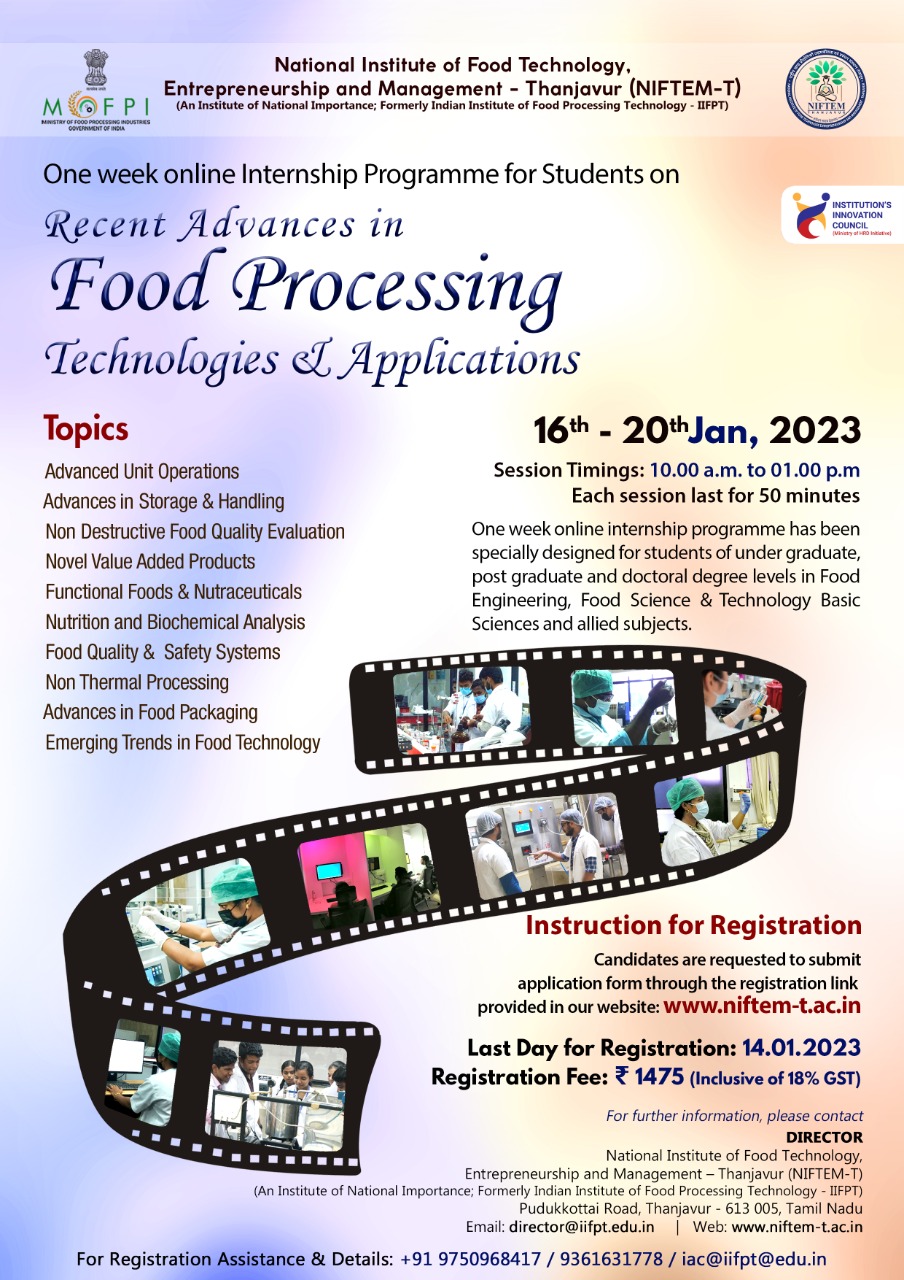 One Week Online Internship Programme for Students on Recent Advances in ...