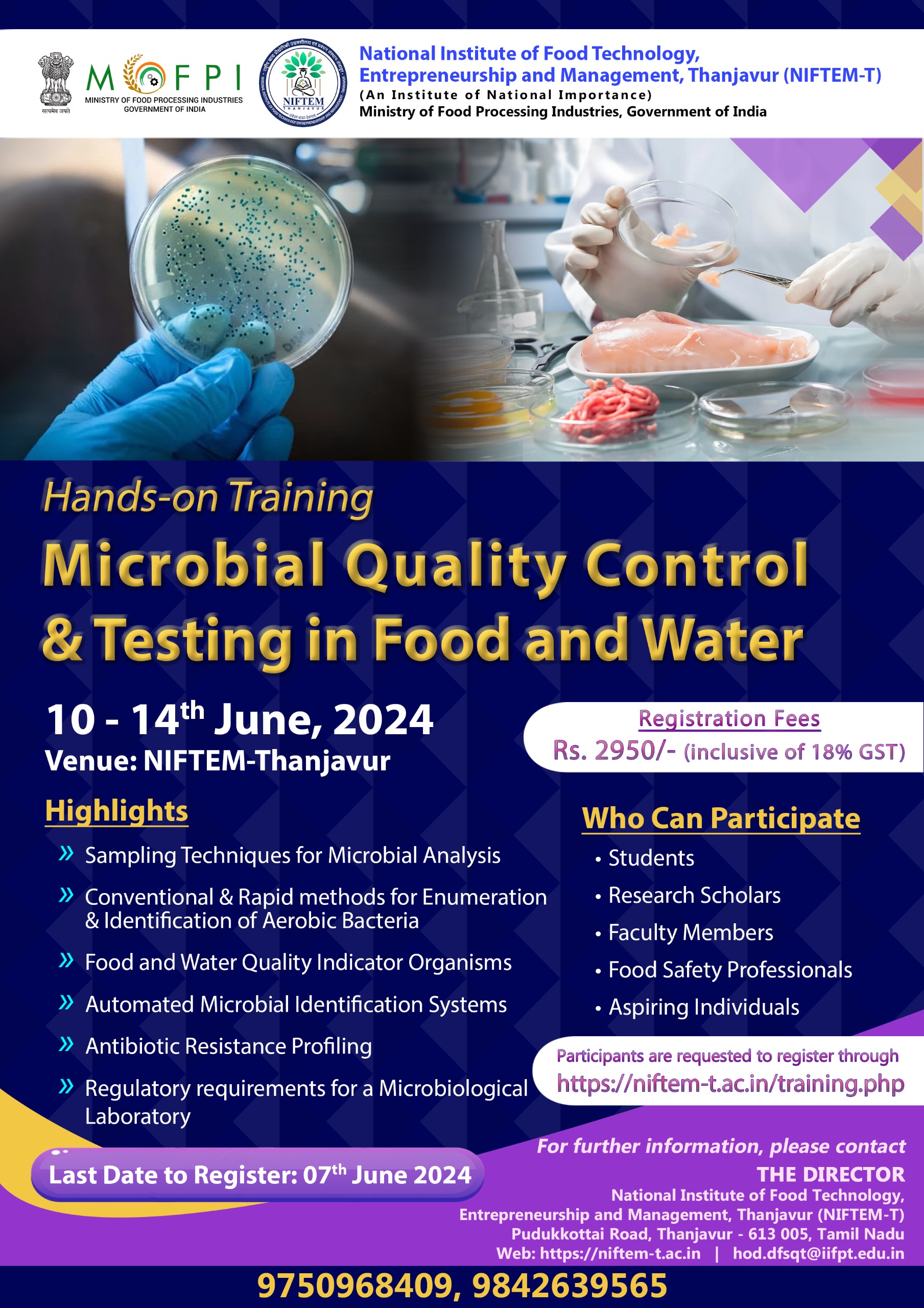 Hands-on Training on Microbial Quality Control & Testing in Food and Water