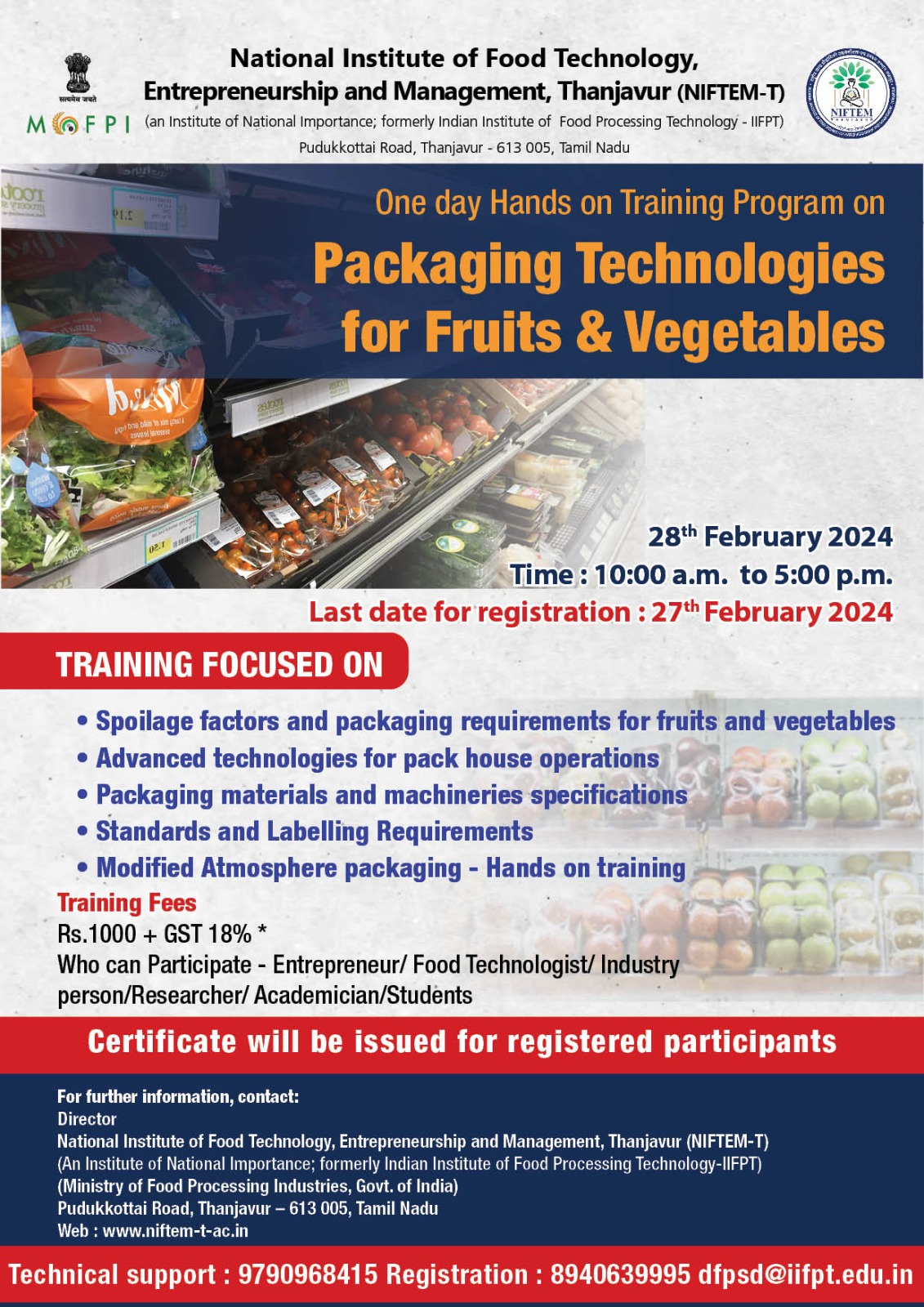 One day Hands on Training Program on Packaging Technologies for Fruits ...