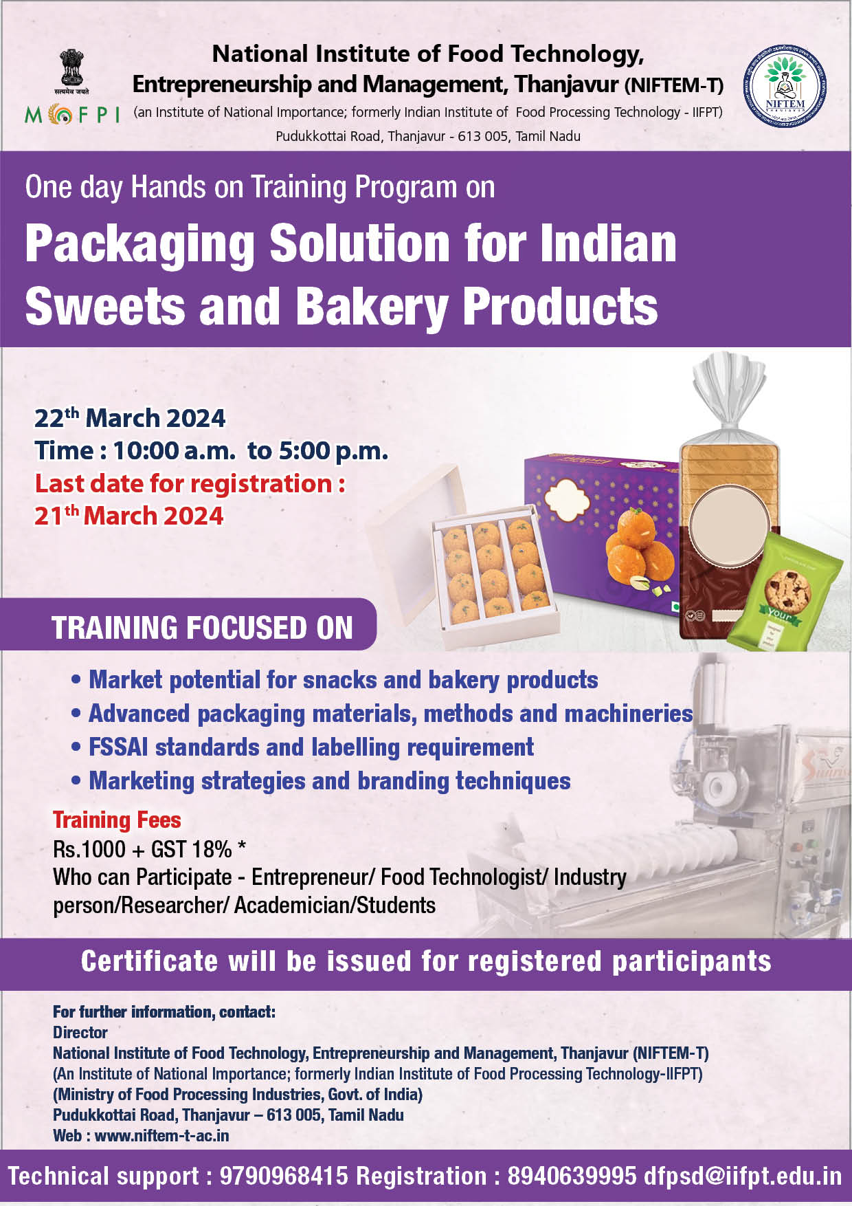 One day Hands on Training Program on Packaging Technologies for Sweets ...